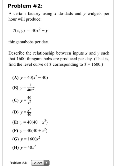 Solved Problem #2: A certain factory using x do-dads and y | Chegg.com