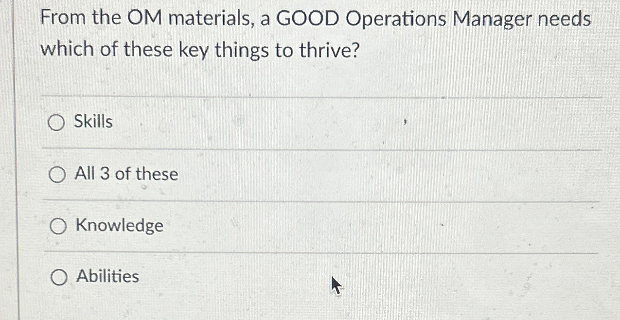 Solved From the OM materials, a GOOD Operations Manager | Chegg.com