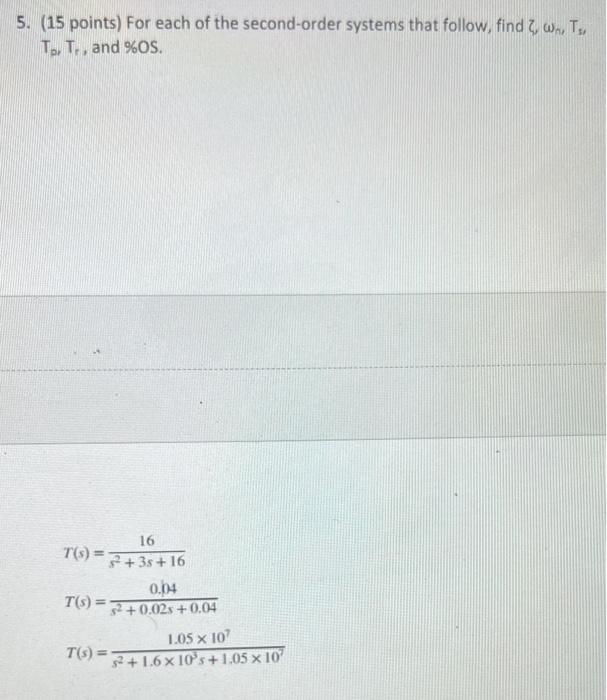 Solved 5. (15 points) For each of the second-order systems | Chegg.com