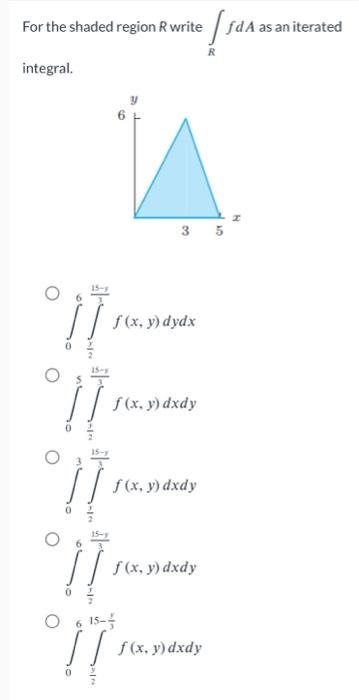 Solved For the shaded region R write ∫RfdA as an iterated | Chegg.com