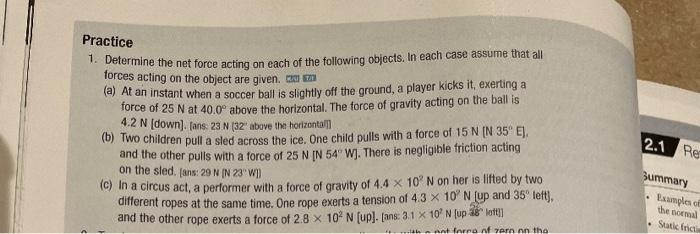 Solved Practice 1. Determine the net force acting on each of | Chegg.com