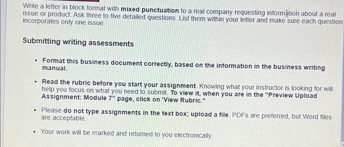 Solved Write a letter in block format with mixed punctuation | Chegg.com