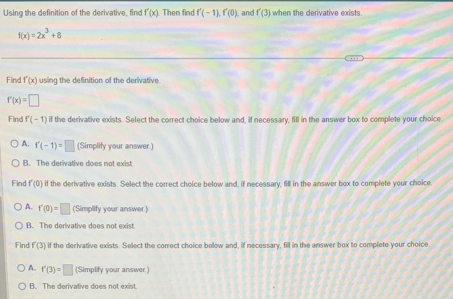 Solved Using the definition of the derivative, find f'(x). | Chegg.com