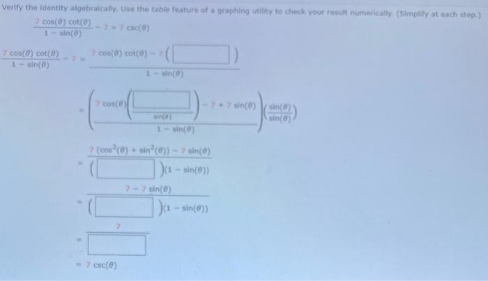 Solved Verify the identity algebraically. Use the toble | Chegg.com