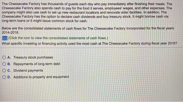 Solved The Cheesecake Factory has thousands of guests each | Chegg.com