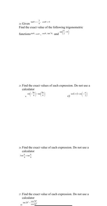Solved 24 Given Find the exact value of the following | Chegg.com