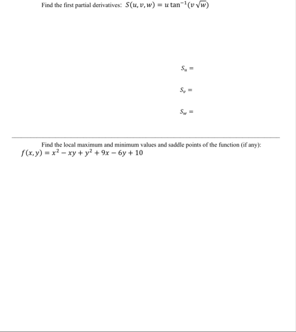 Solved Find the first partial derivatives: | Chegg.com
