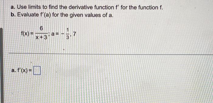 Solved a. Use limits to find the derivative function f′ for | Chegg.com