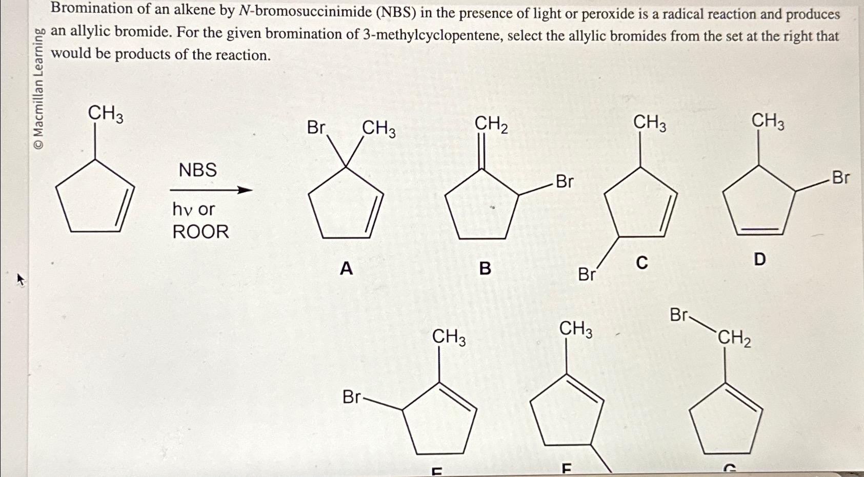 Bromination of an alkene by N-bromosuccinimide (NBS) | Chegg.com
