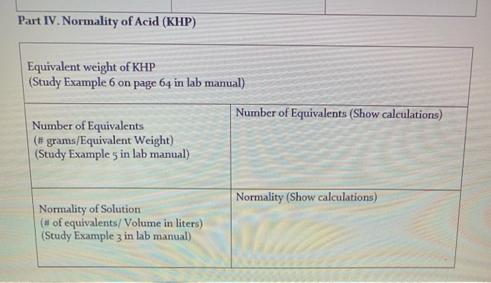 Solved DATA SHEET II Part III. Preparation of KHP solution | Chegg.com
