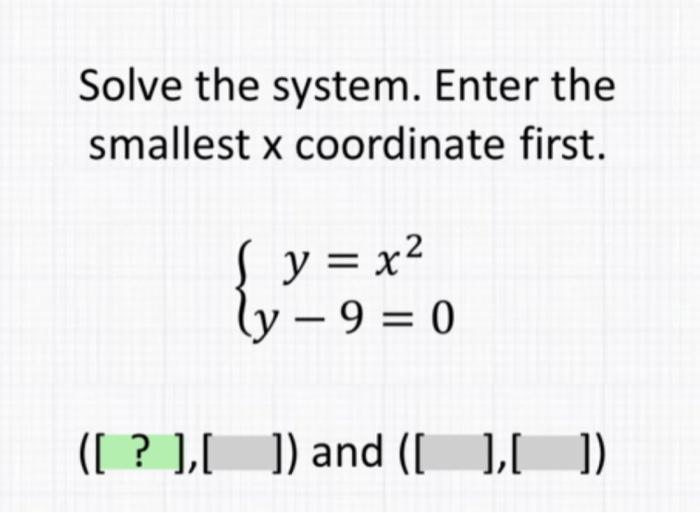 Solved Solve the system. Enter the smallest x coordinate | Chegg.com