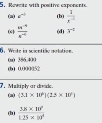 Solved 5. Rewrite with positive exponents. (a) a-3 (b) x-1 m | Chegg.com
