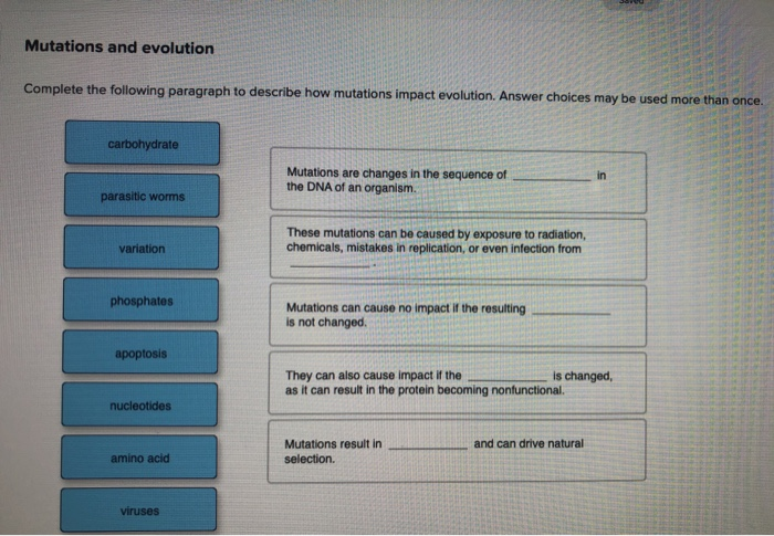 Solved Mutations and evolution Complete the following | Chegg.com