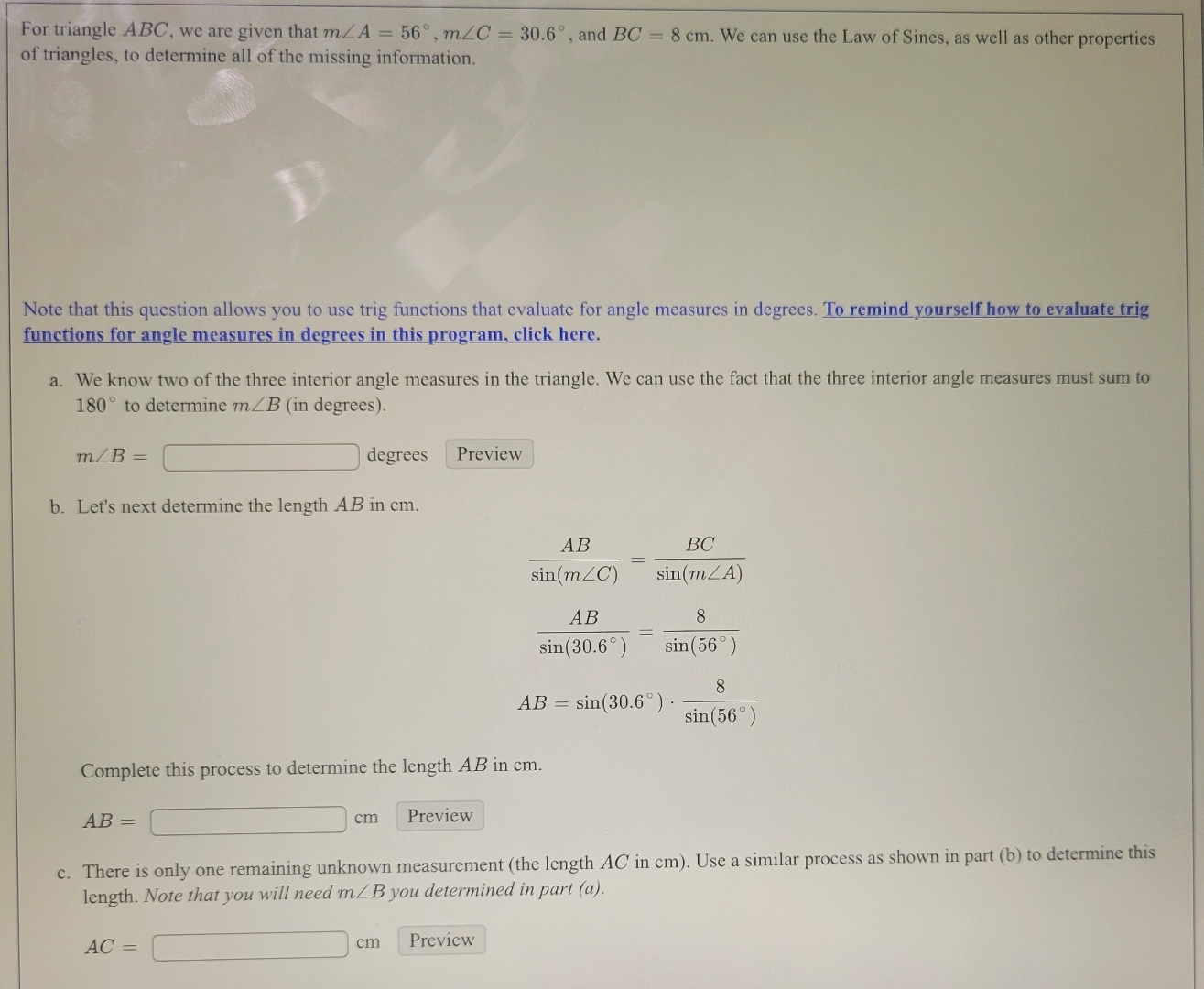 Solved For triangle ABC, we are given that | Chegg.com