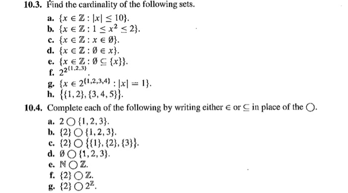 Solved 10.3. Find the cardinality of the following sets. a. | Chegg.com