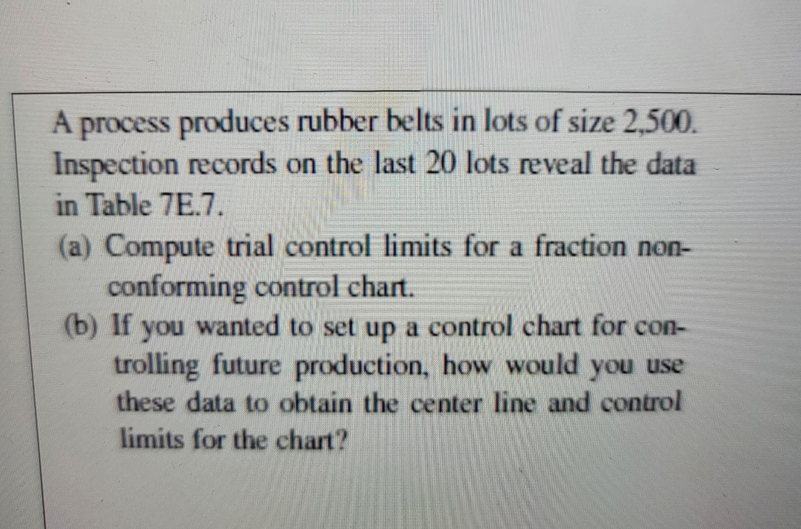Solved A process produces rubber belts in lots of size | Chegg.com