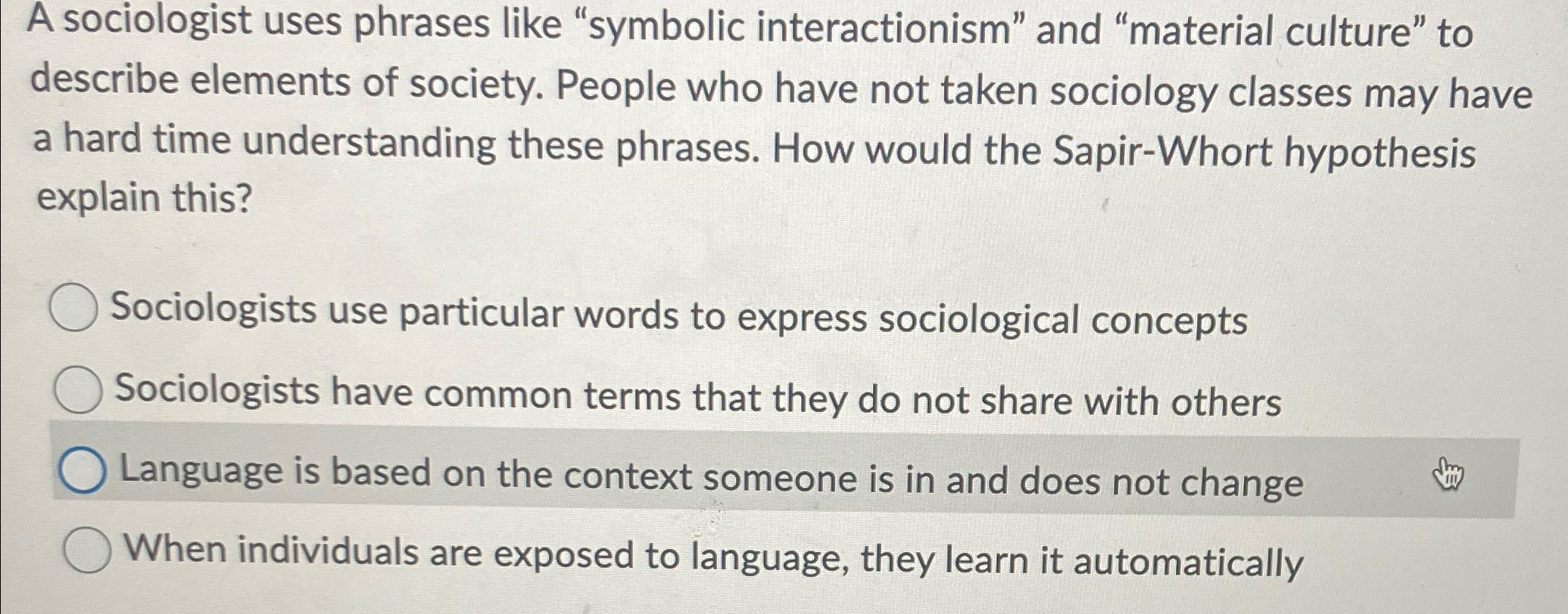 Solved A sociologist uses phrases like "symbolic | Chegg.com