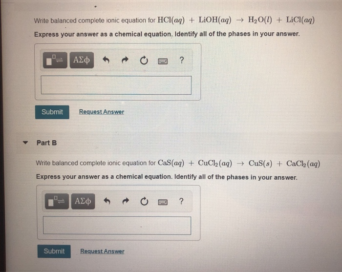 Solved Write balanced complete ionic equation for HCl(aq) | Chegg.com