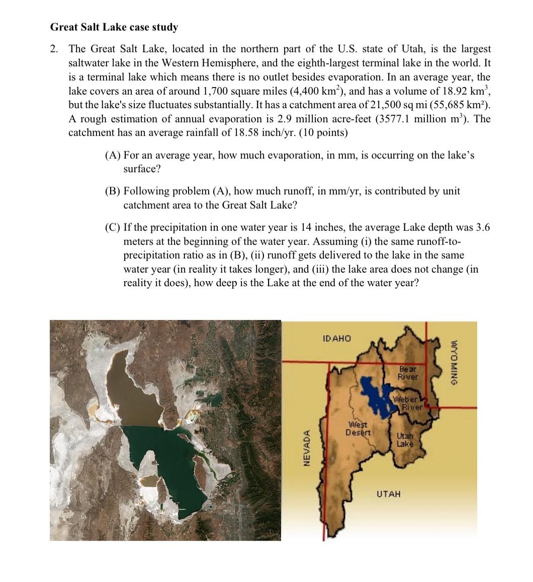 Solved Great Salt Lake case study2. ﻿The Great Salt Lake, | Chegg.com