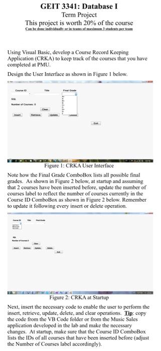 GEIT 3341: Database I Term Project This project is | Chegg.com