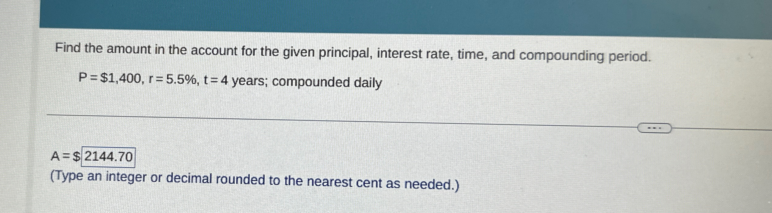 Solved Find the amount in the account for the given | Chegg.com