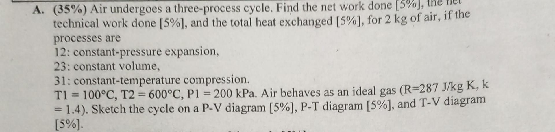 Solved A. (35%) Air undergoes a three-process cycle. Find | Chegg.com