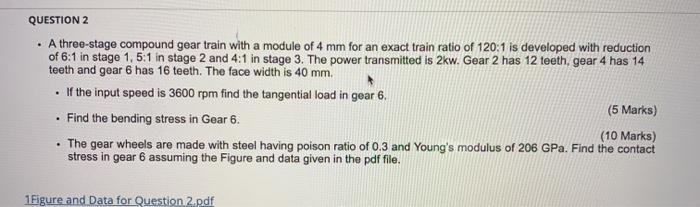 Solved QUESTION 2 • A three-stage compound gear train with a | Chegg.com