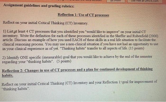 Solved Assignment guidelines and grading rubrics: Reflection | Chegg.com