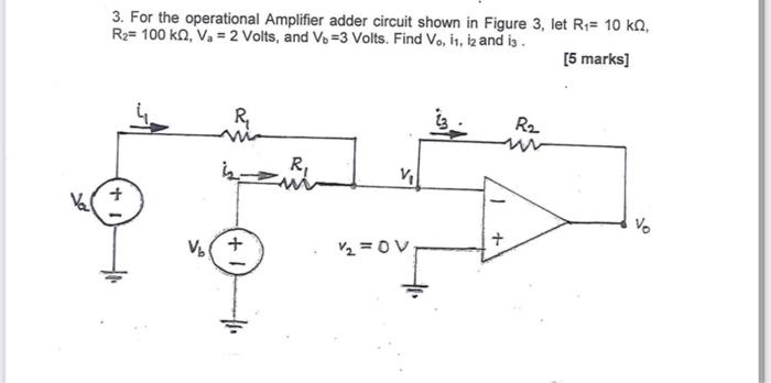 Solved 3. For the operational Amplifier adder circuit shown | Chegg.com