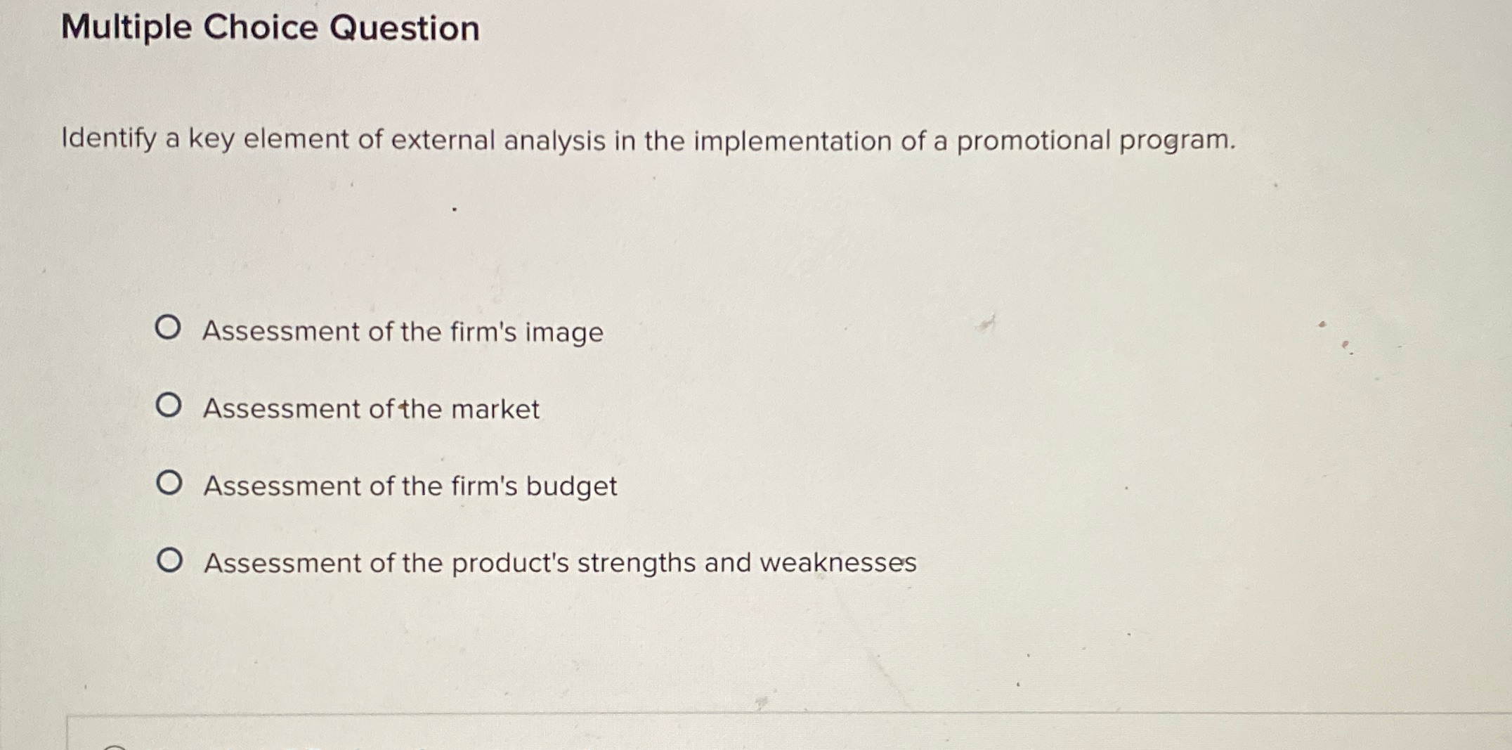 Solved Multiple Choice QuestionIdentify a key element of | Chegg.com