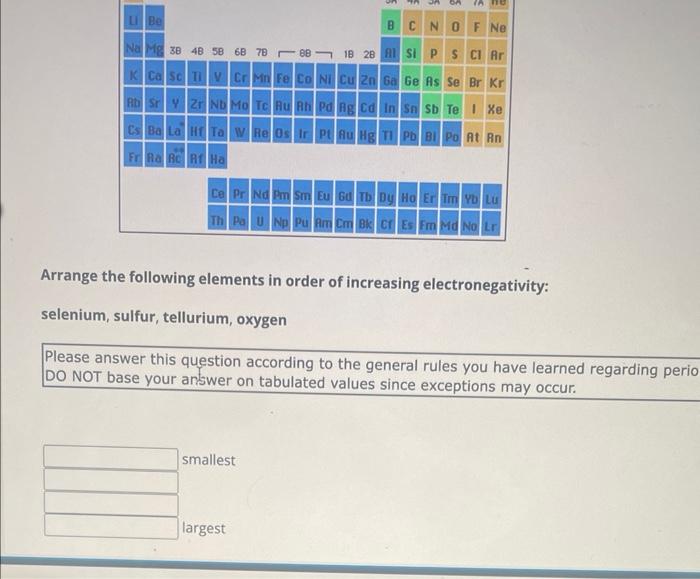 Solved Arrange the following elements in order of increasing | Chegg.com