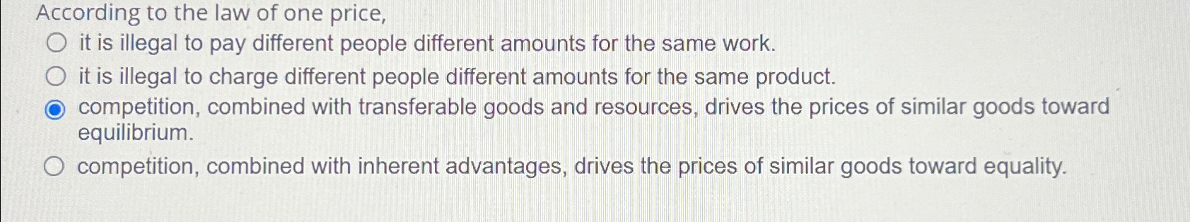 Solved According to the law of one price, it is illegal to | Chegg.com