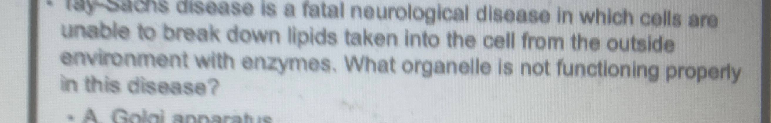Solved Tay-sachs disease is a fatal neurological disease in | Chegg.com