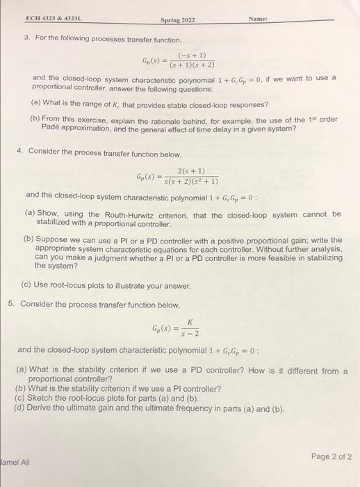 Solved ECH 4323 & 43231 Spring 2022 Name: Chemical | Chegg.com