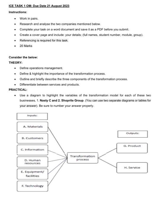 Solved ICE TASK 1 OM: Due Date 21 August 2023 Instructions: | Chegg.com