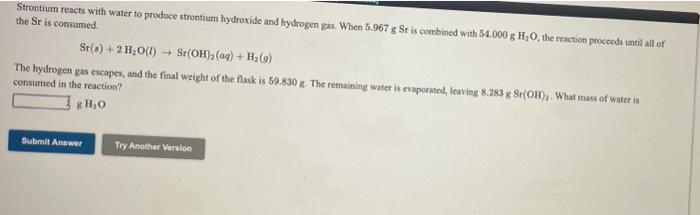 Solved Strontium reacts with water to produce strontium | Chegg.com