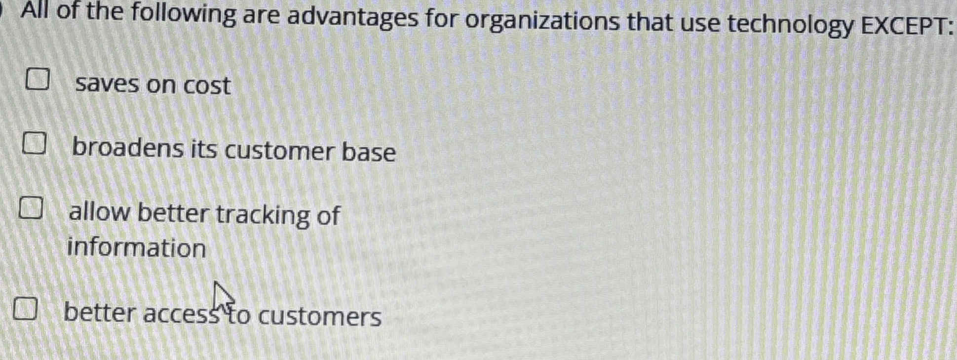 Solved All of the following are advantages for organizations | Chegg.com