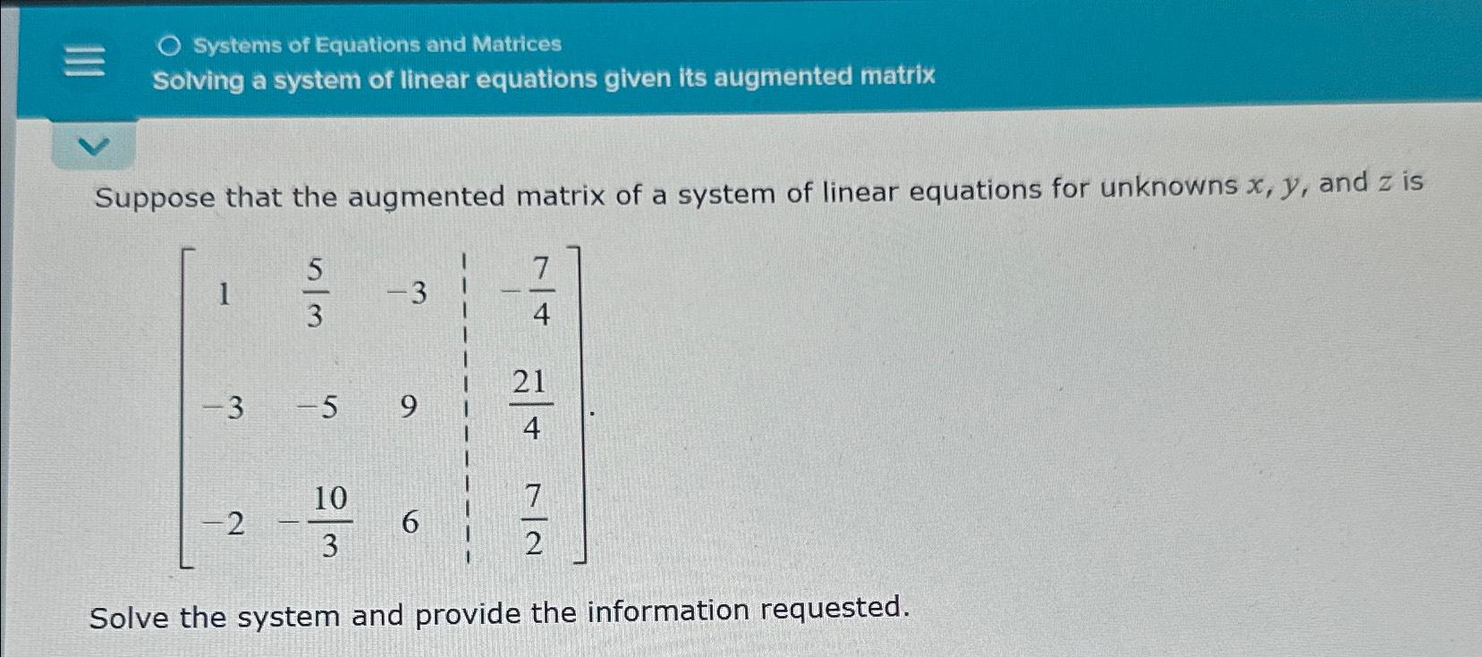 Solved Systems of Equations and MatricesSolving a system of | Chegg.com