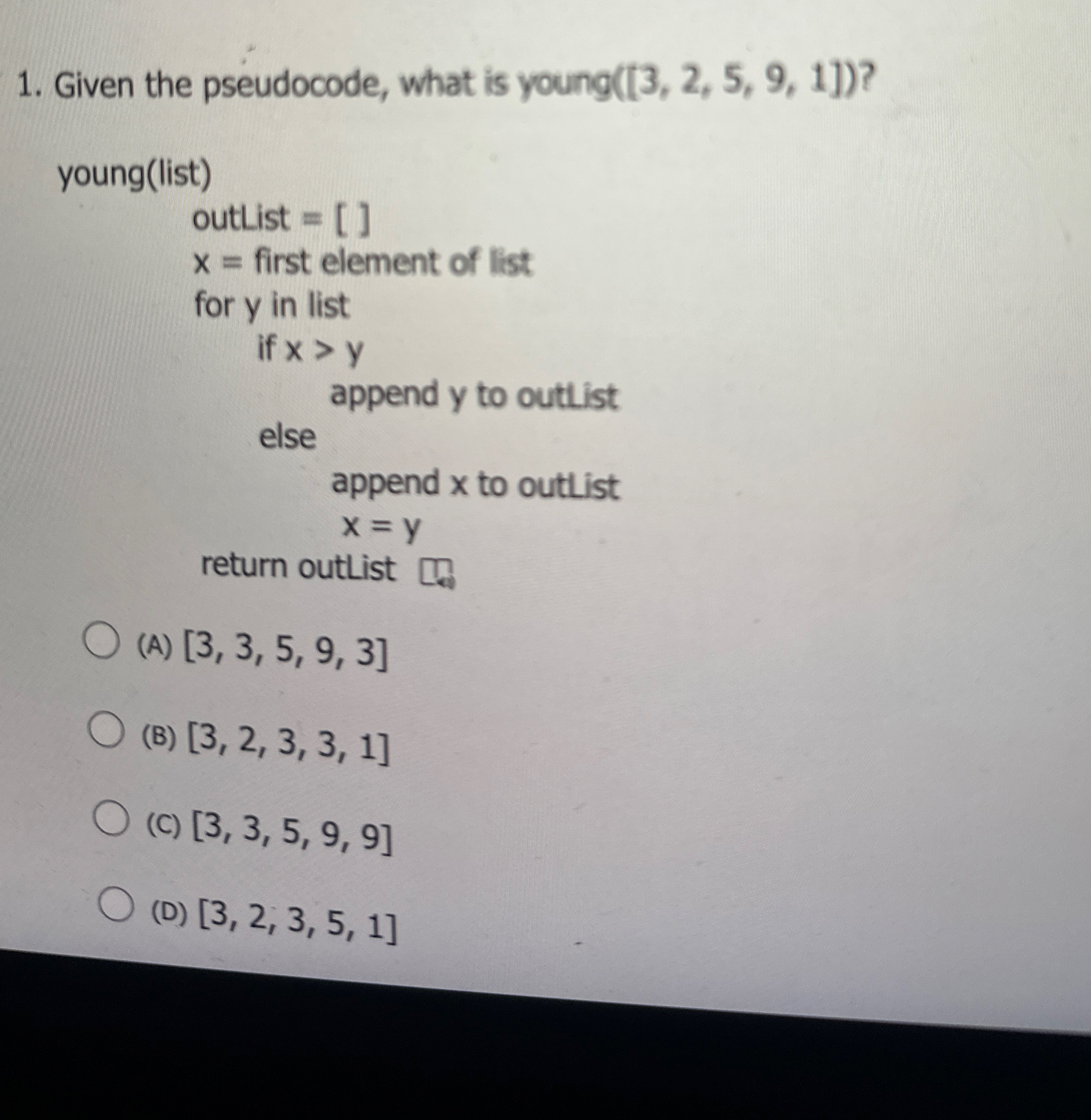 Solved Given the pseudocode, what is | Chegg.com