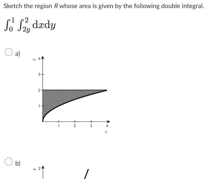 Solved Sketch the region R ﻿whose area is given by the | Chegg.com