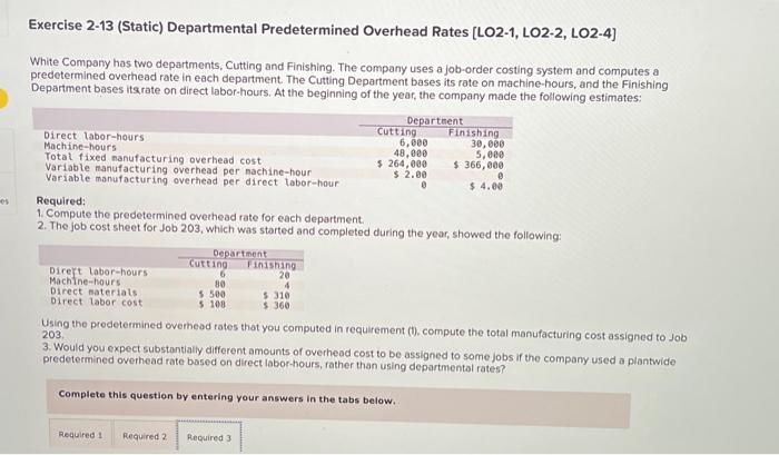 Solved Exercise 2-13 (Static) Departmental Predetermined | Chegg.com