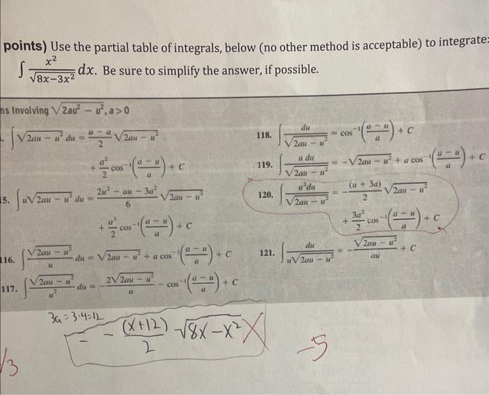 Solved points) Use the partial table of integrals, below (no | Chegg.com