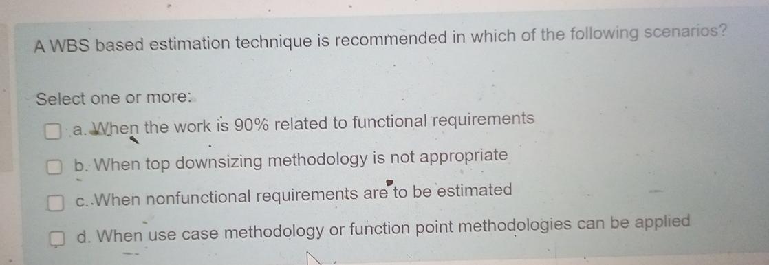 Solved A WBS based estimation technique is recommended in | Chegg.com