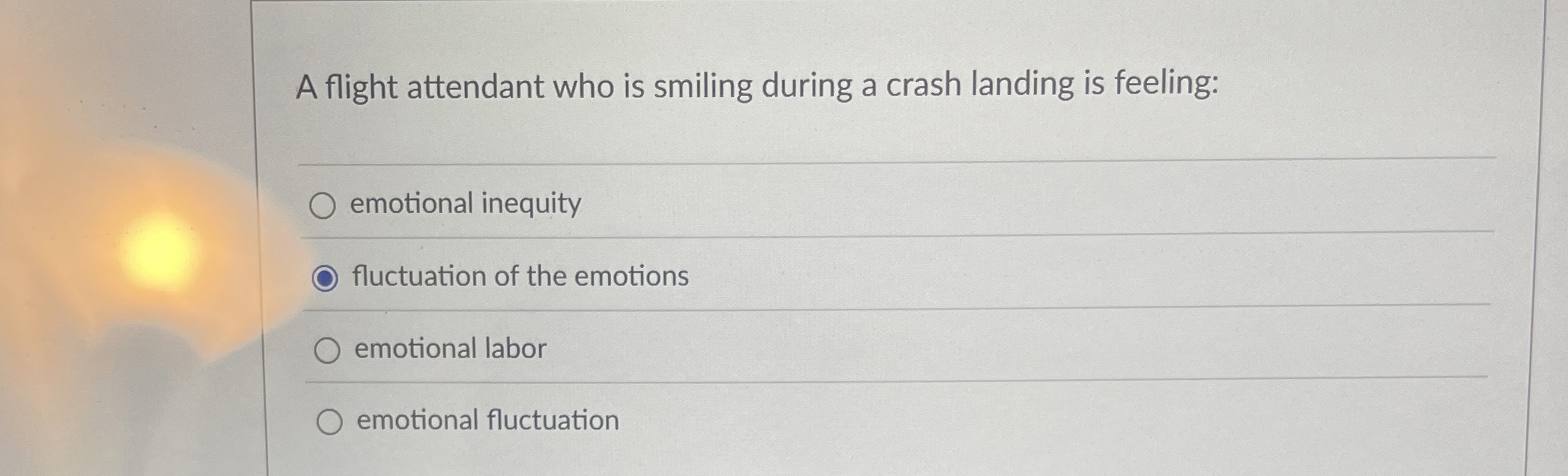 Solved A flight attendant who is smiling during a crash | Chegg.com