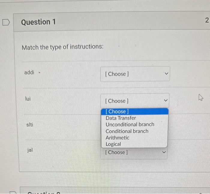 Solved Match the type of instructions: addi . lui slti | Chegg.com