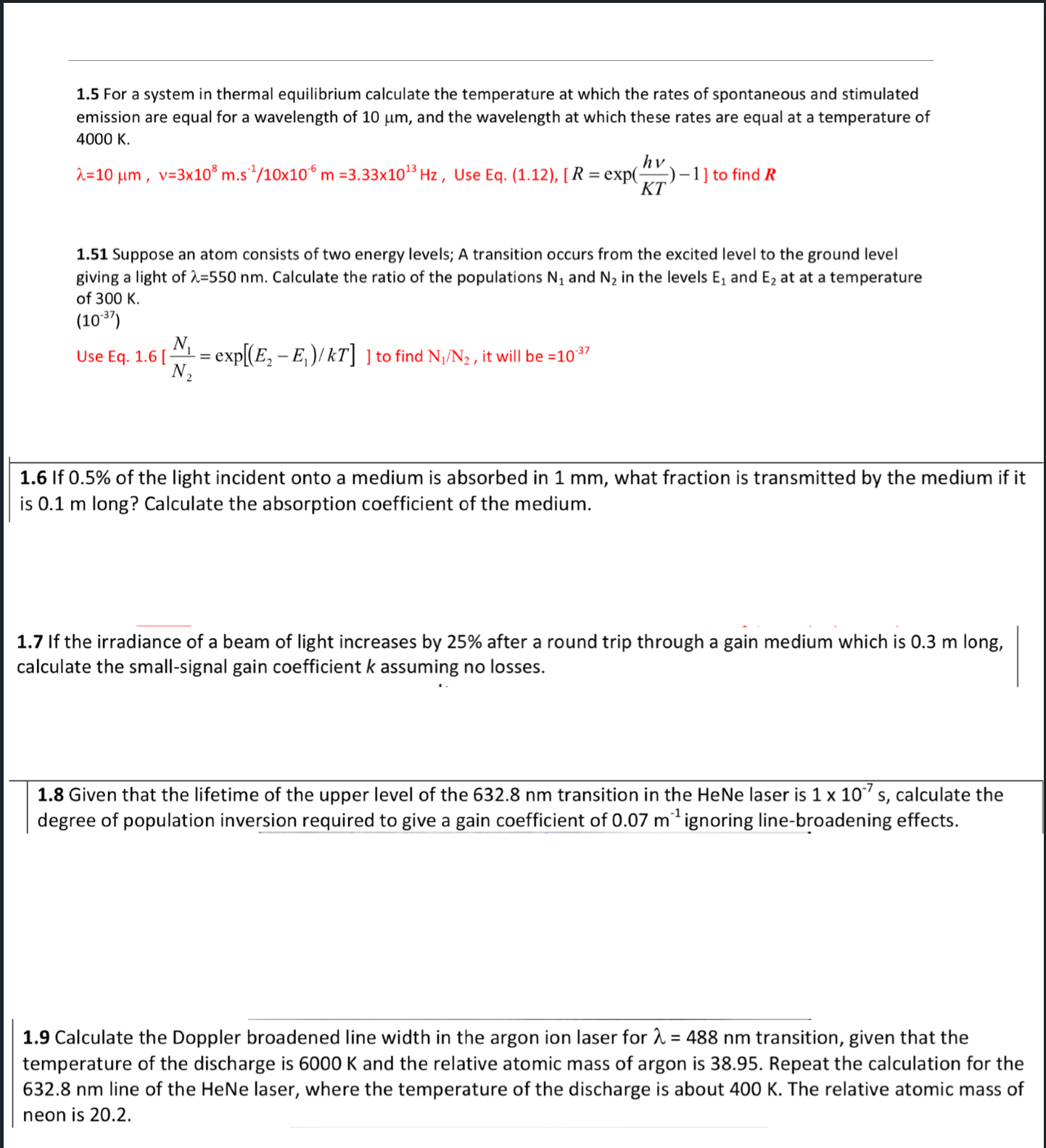 Solved 1.5 ﻿For a system in thermal equilibrium calculate | Chegg.com