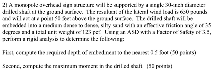 Solved 2) A monopole overhead sign structure will be | Chegg.com