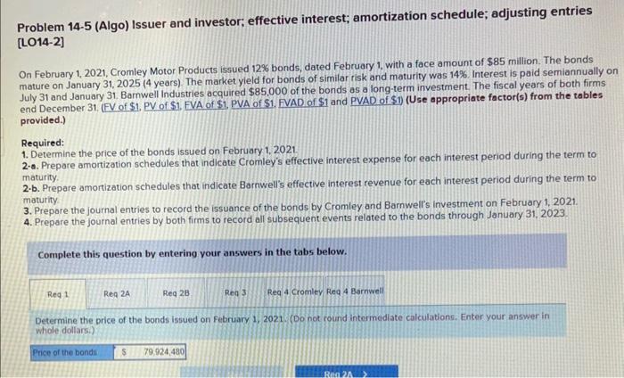 Solved Problem 14-5 (Algo) Issuer and investor; effective | Chegg.com