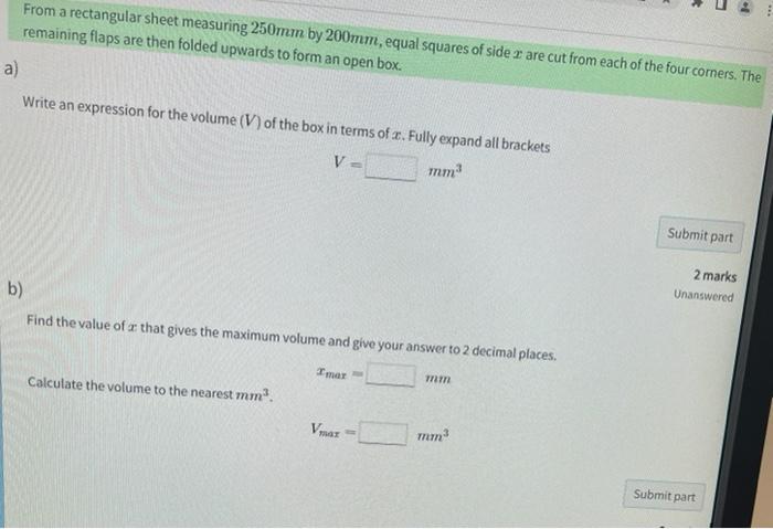 Solved From a rectangular sheet measuring 250 mm by 200 mm, | Chegg.com