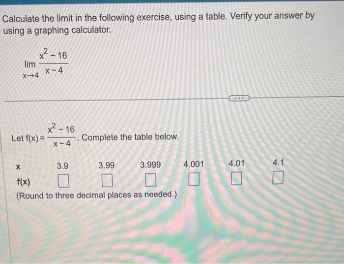 Solved Calculate the limit in the following exercise, using | Chegg.com